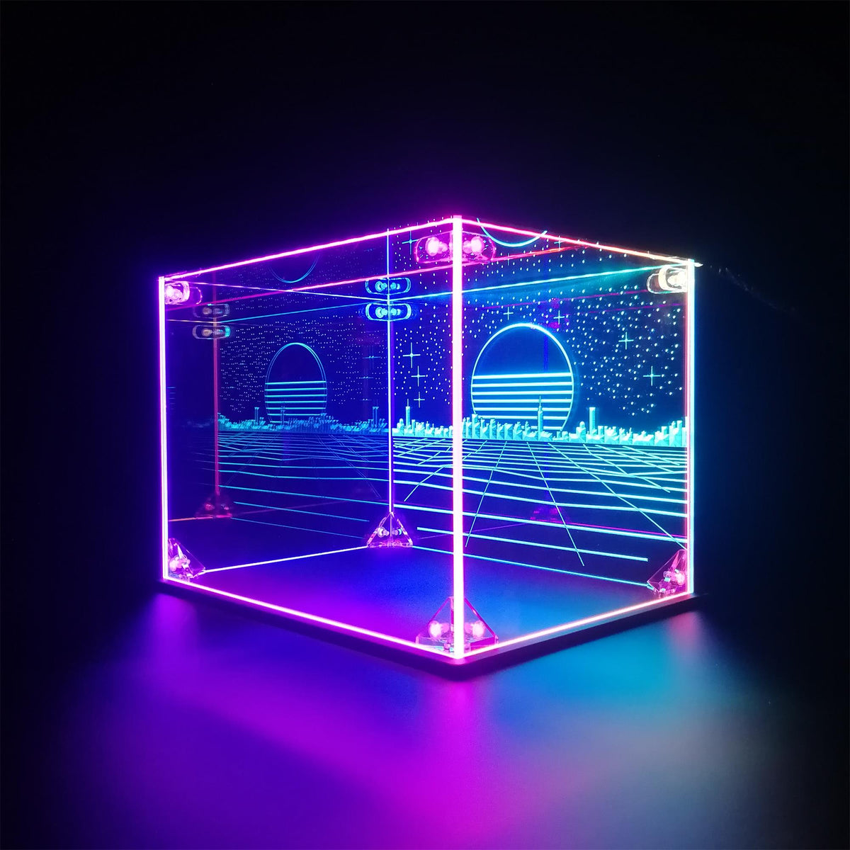 Diecast Scale Cars Model Neon Skyline LED Display Case | LED LAB CAVE