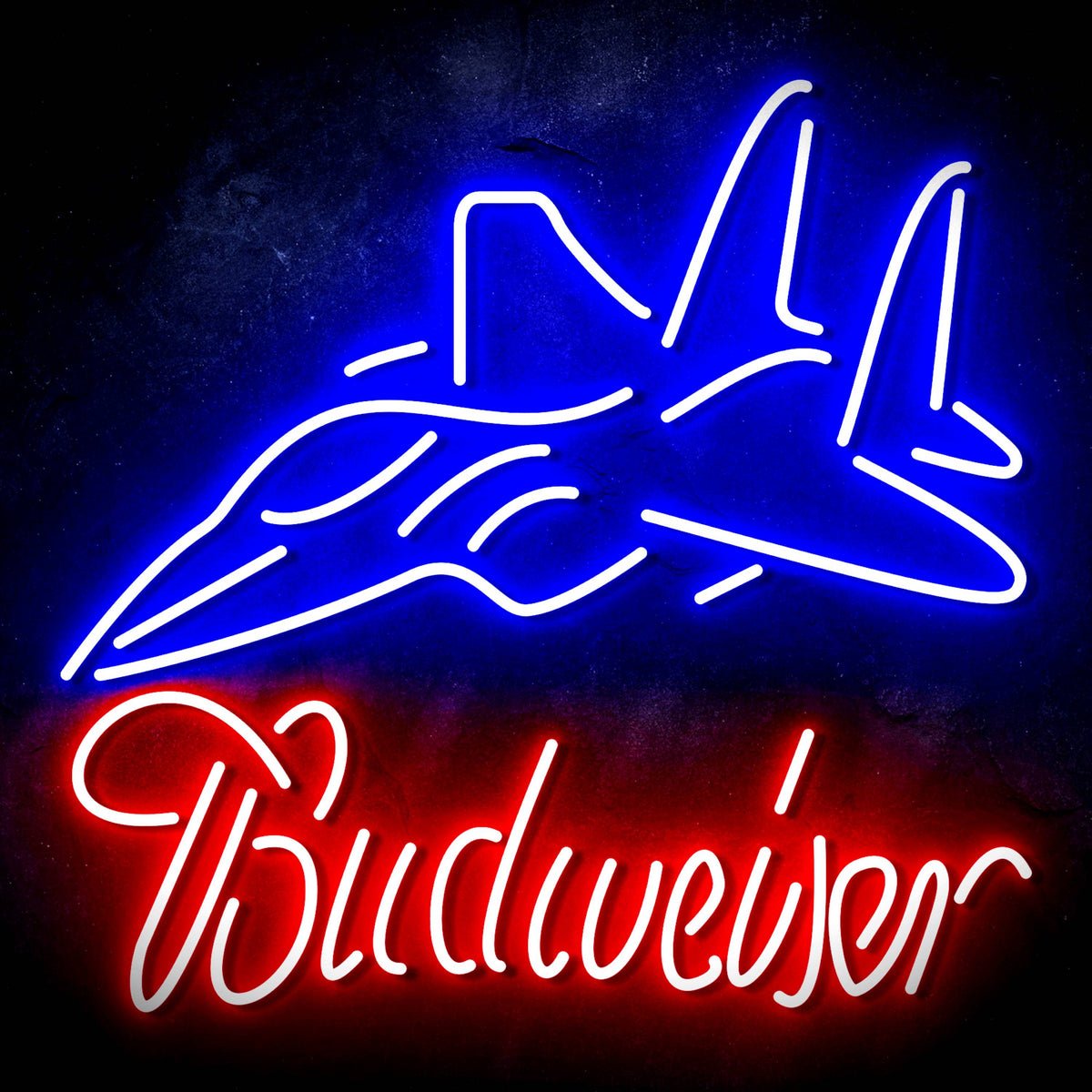 Budweiser with Jet Fighter Neon-like Sign Beer Bar Decor -LEDLABCAVE