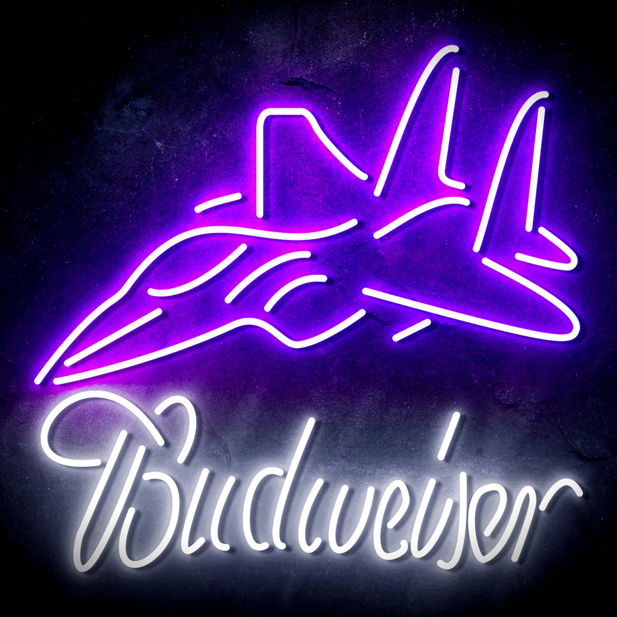 Budweiser with Jet Fighter Neon-like Sign Beer Bar Decor -LEDLABCAVE