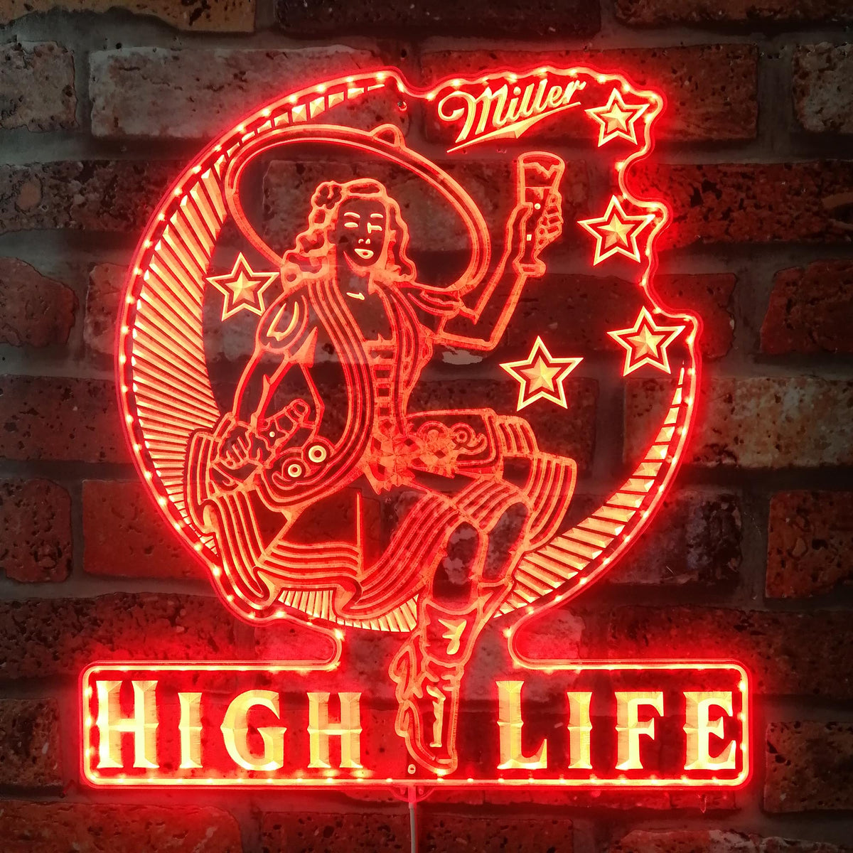 Miller High Life Lady Dynamic RGB Edge Lit LED Sign | LED LAB CAVE
