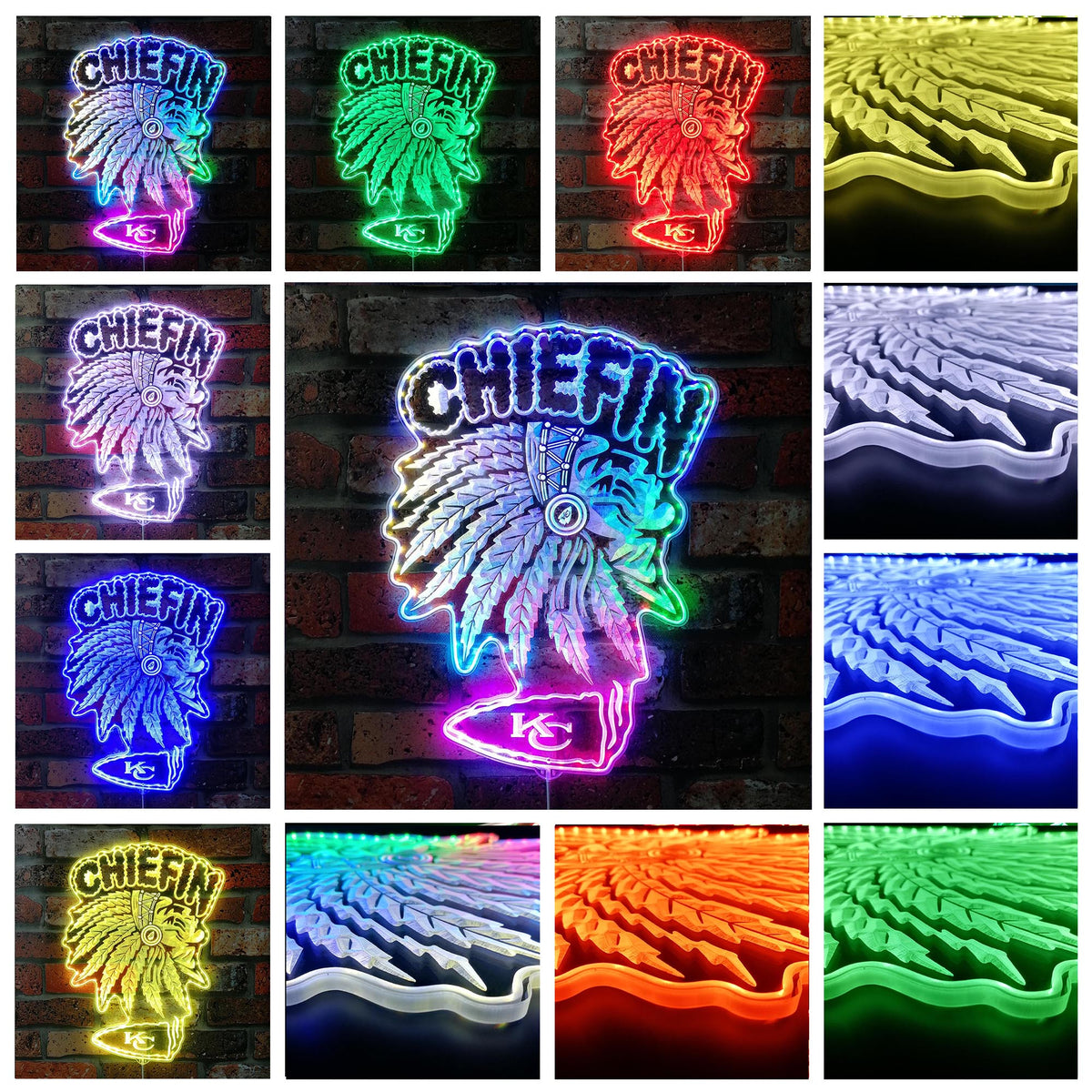 Kansas City Chiefs Chief In Dynamic RGB Edge Lit LED Sign | PROLEDSIGN