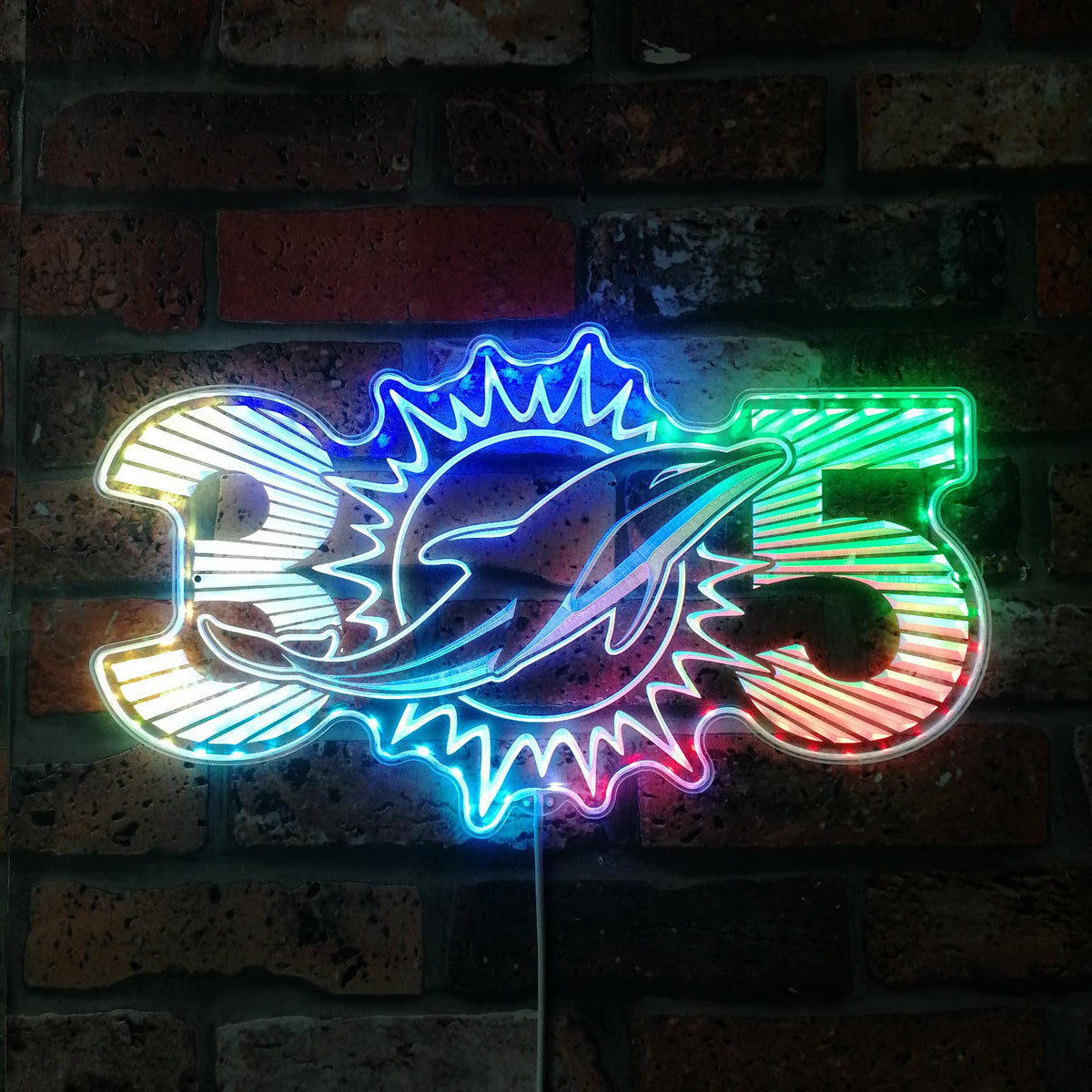Miami Dolphin Sunburst 305 Area Code Dynamic RGB Edge Lit LED Sign ...