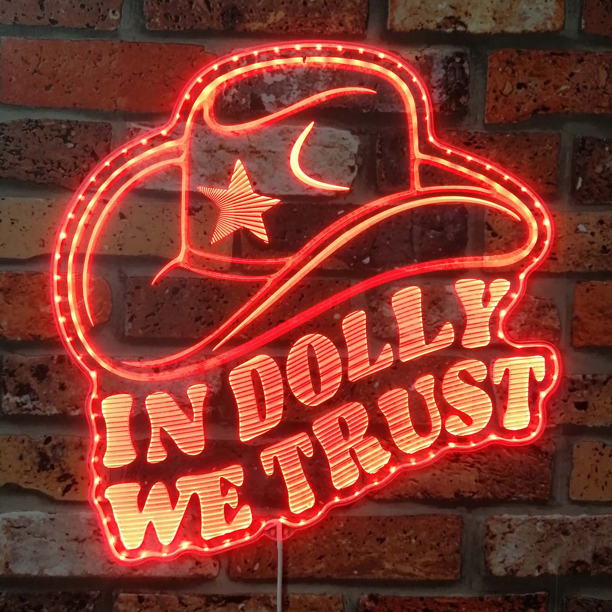 In Dolly We trust Cowgirl Dynamic RGB Edge Lit LED Sign | PROLEDSIGN