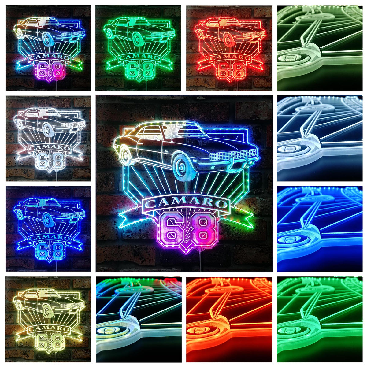 Chevrolet camaro 1968 Dynamic RGB Edge Lit LED Sign | PROLEDSIGN