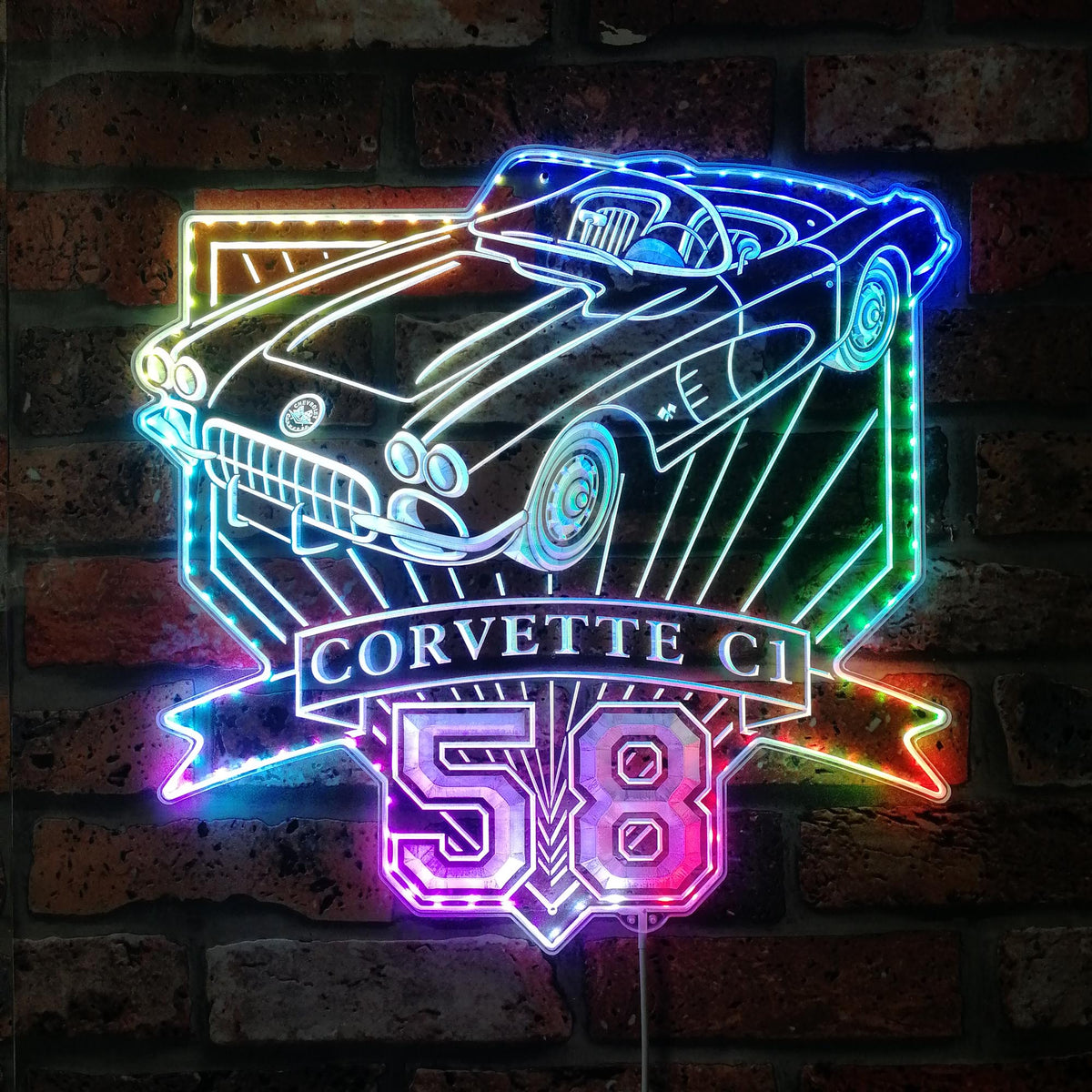 Chevrolet corvette c1 1958 Dynamic RGB Edge Lit LED Sign | PROLEDSIGN