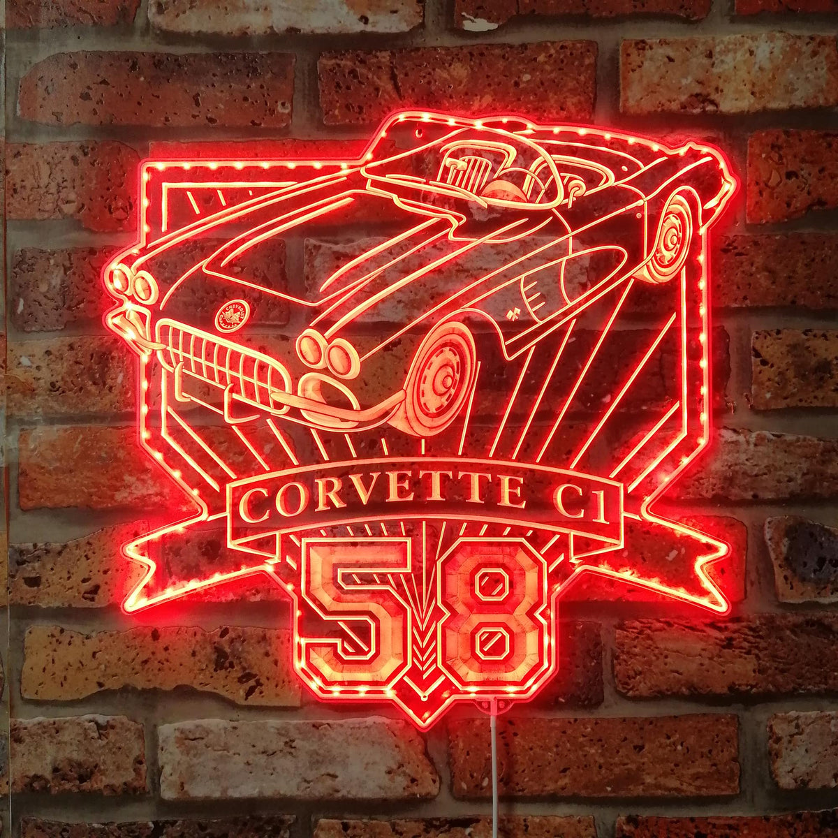 Chevrolet corvette c1 1958 Dynamic RGB Edge Lit LED Sign | PROLEDSIGN