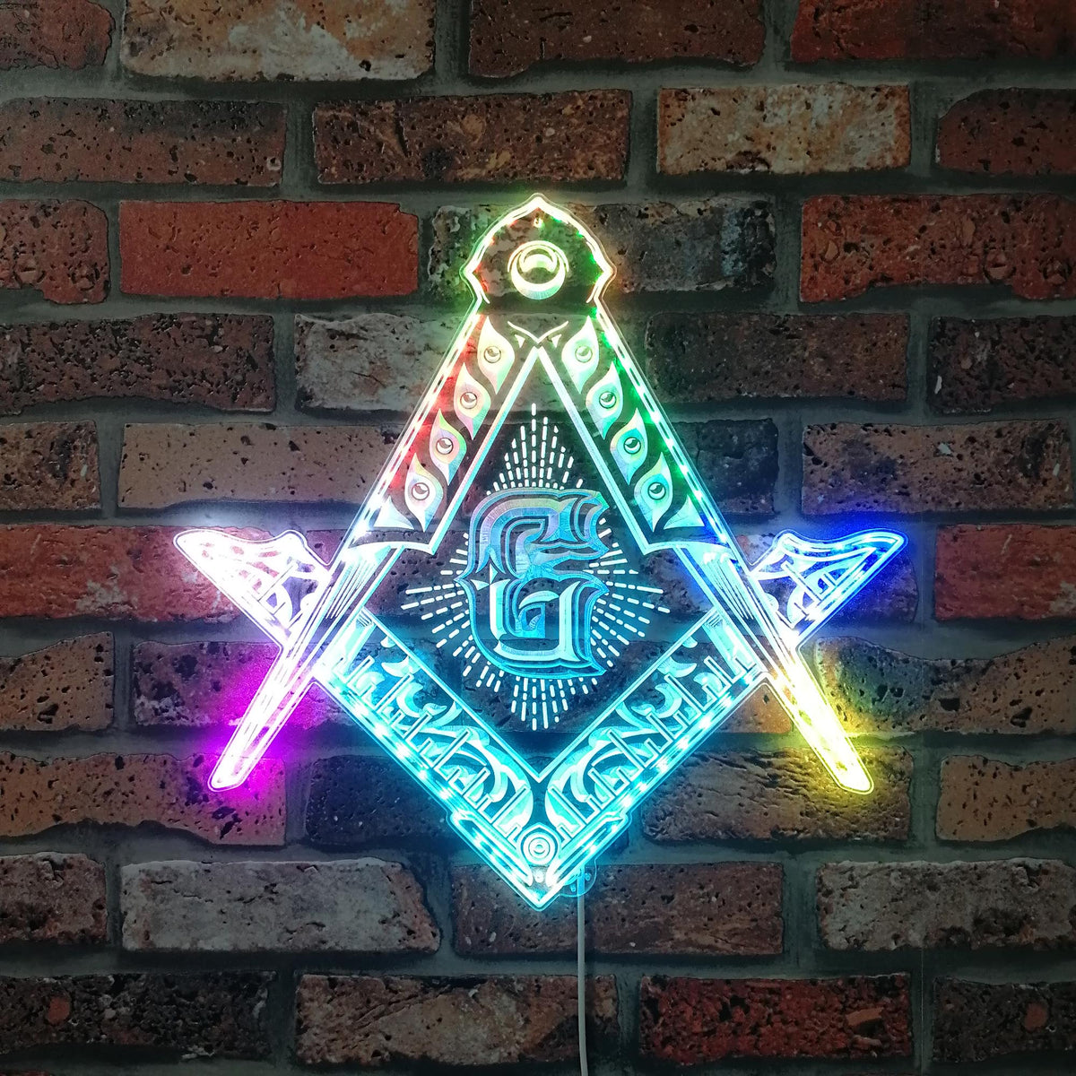 Freemason Logo, masonic Dynamic RGB Edge Lit LED Sign | PROLEDSIGN