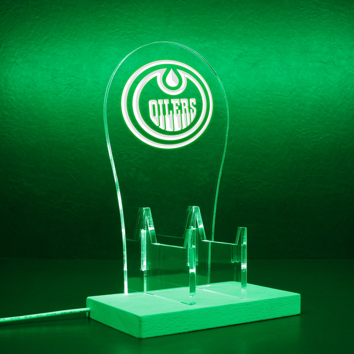 Edmonton Oilers Led Headset Controller Stand Wooden Base - LED LAB CAVE