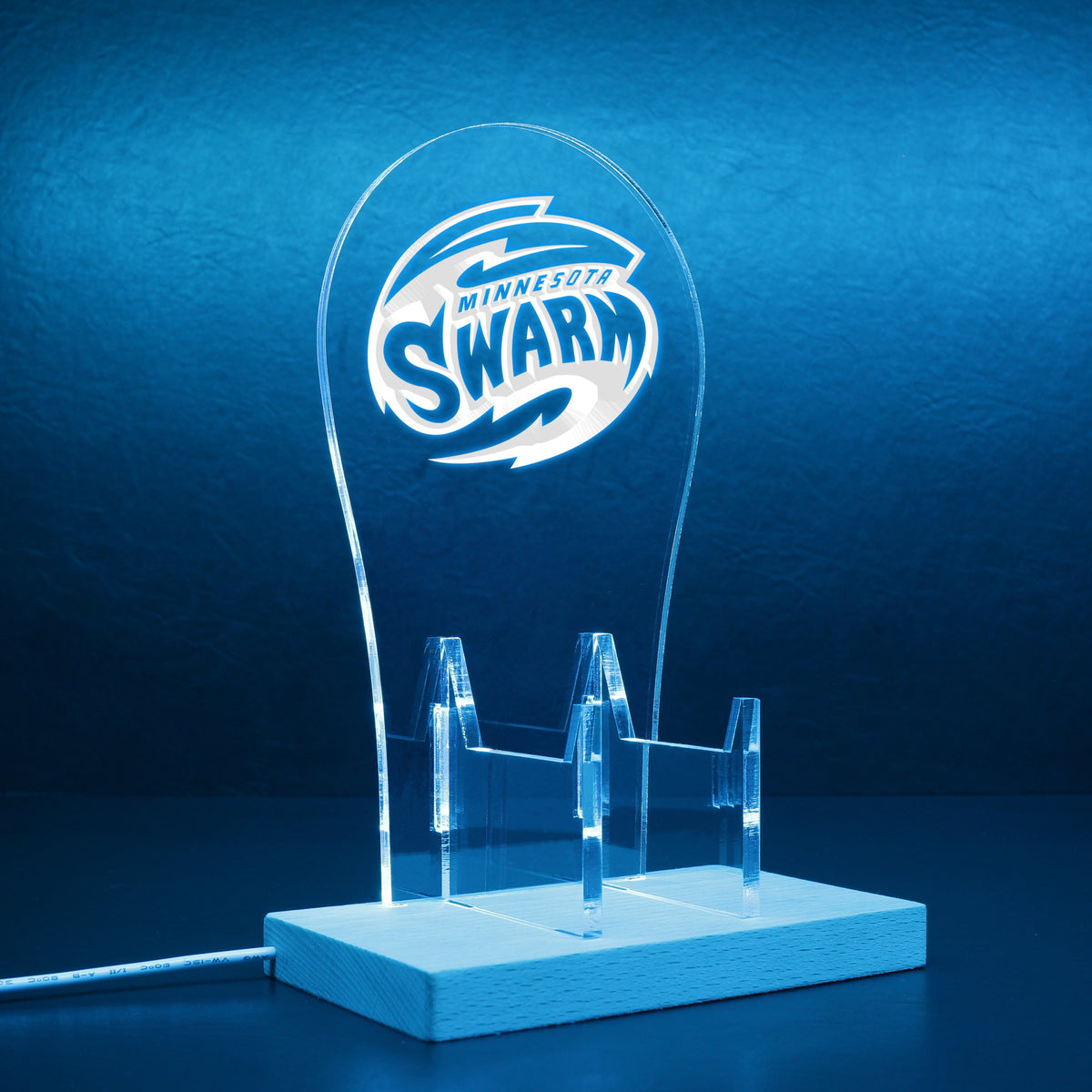 Minnesota Swarm NLL Led Headset Controller Stand Wooden Base - LED LAB CAVE