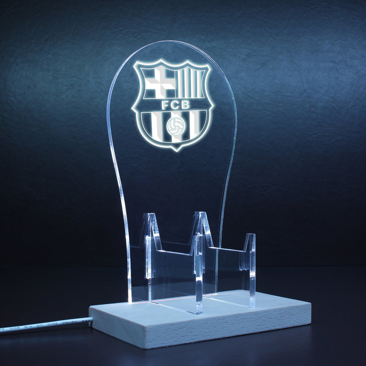 FC Barcelona Crest Led Headset Controller Stand Wooden Base - LED LAB CAVE