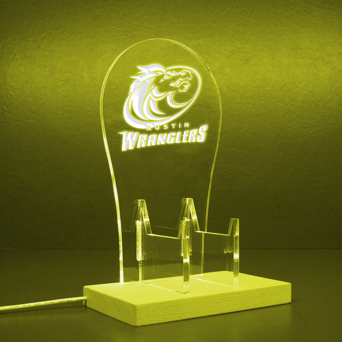 Austin Wranglers Led Headset Controller Stand Wooden Base - LED LAB CAVE