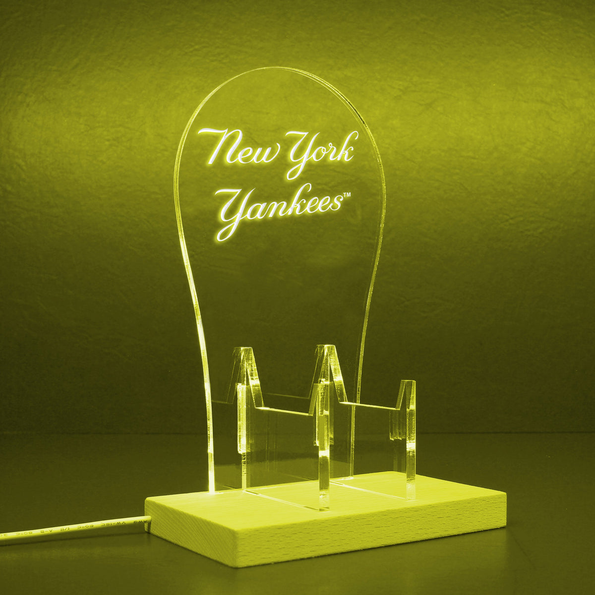 New York Yankees Led Headset Controller Stand Wooden Base - LED LAB CAVE