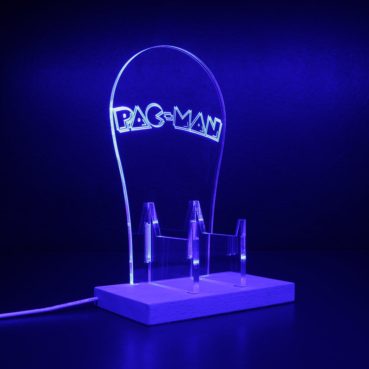 PAC-MAN Led Headset Controller Stand Wooden Base - LED LAB CAVE