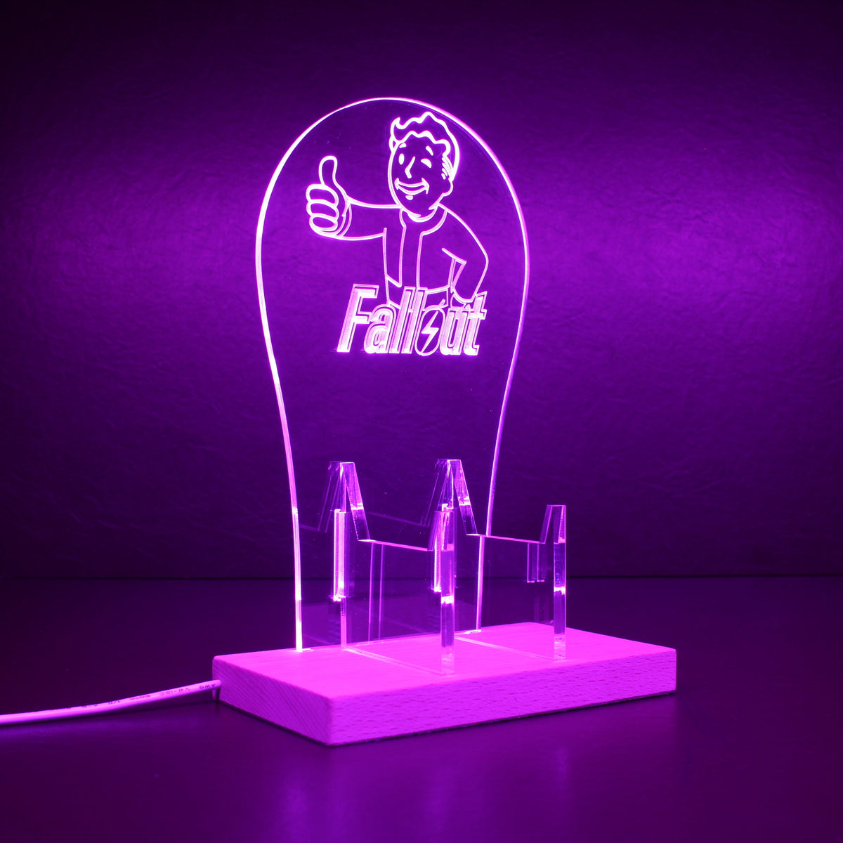 Fallout Led Headset Controller Stand Wooden Base - LED LAB CAVE