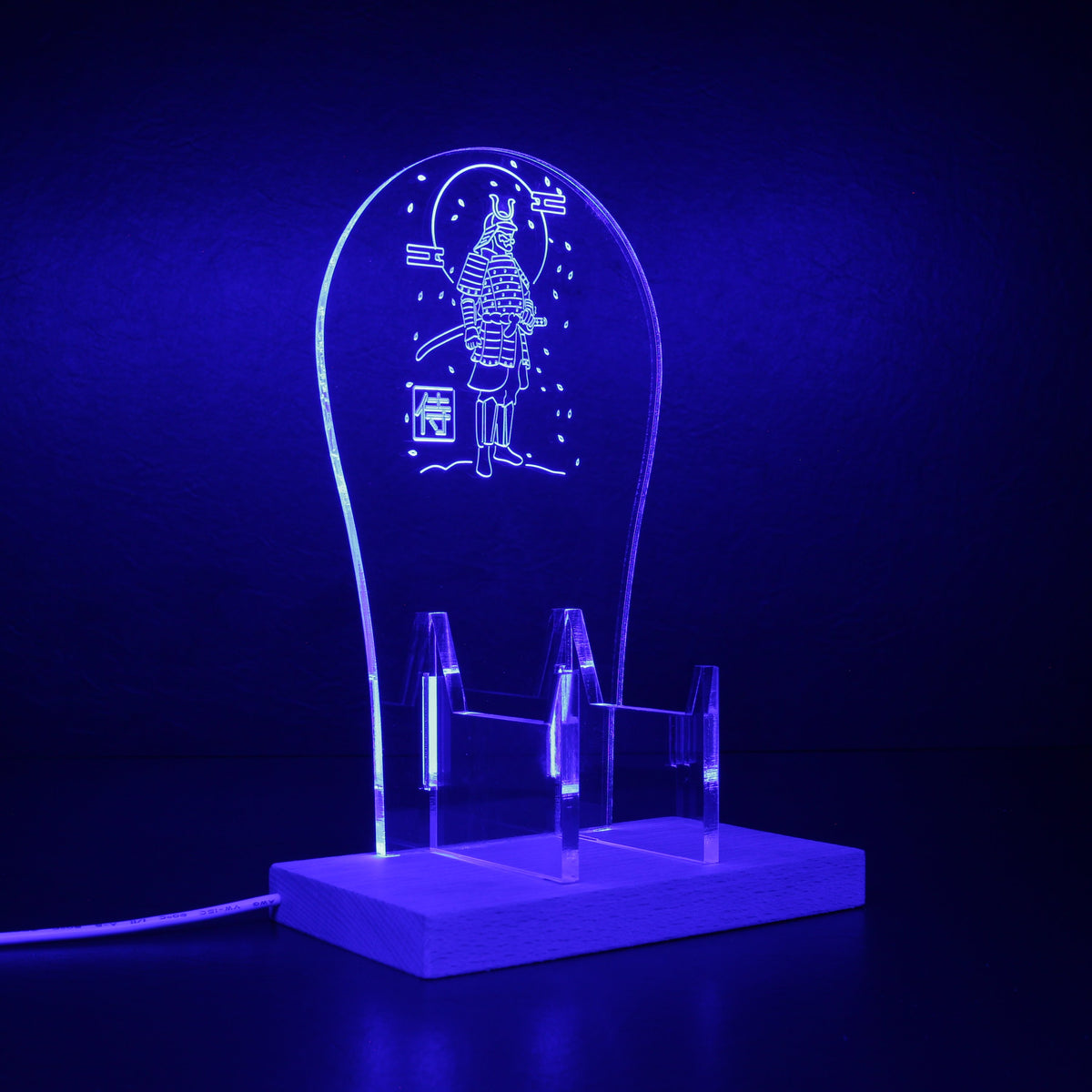 Japanese Samurai Led Headset Controller Stand Wooden Base - LED LAB CAVE