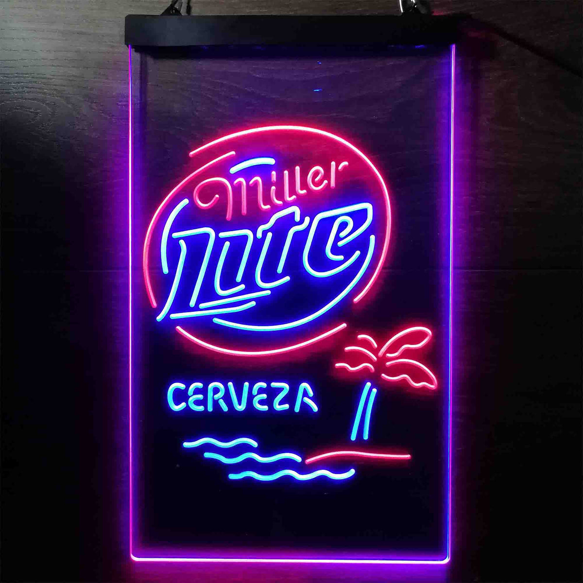 Miller Lite Palm Tree Cerveza Island Neon Sign - LED LAB CAVE